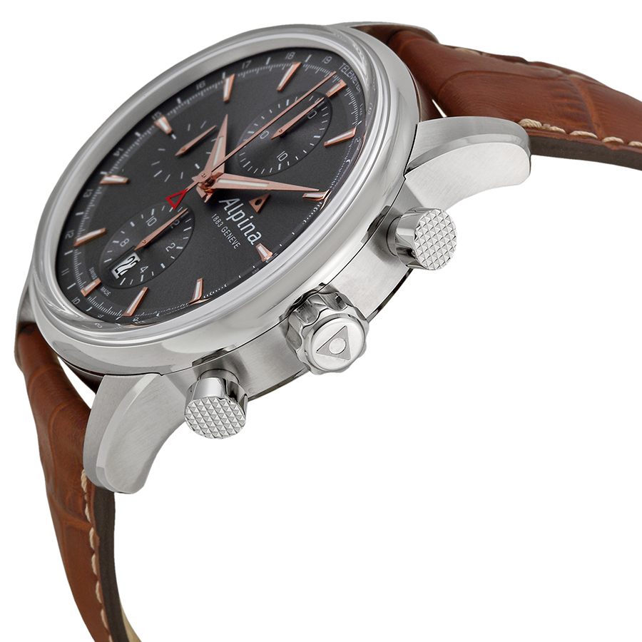 Alpina Alpiner Chronograph Automatic Grey Dial Leather Men's Watch AL ...