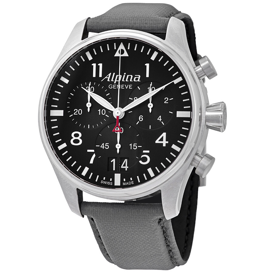 Alpina Startimer Pilot Black Dial Grey Leather Men's Watch AL372B4S6 ...