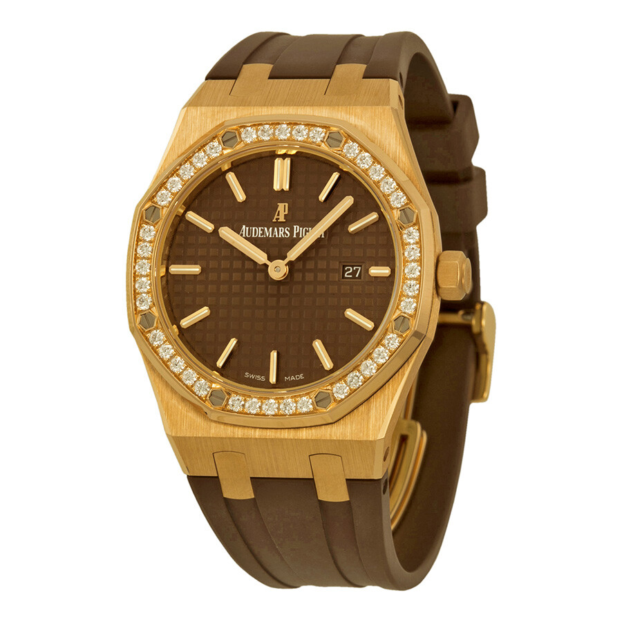 Audemars Piguet Royal Oak Diamond Brown Dial 18 kt Rose Gold Ladies ...