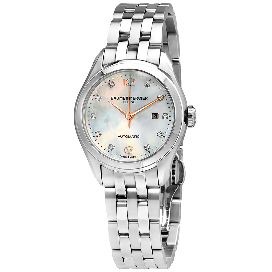 Baume and Mercier Clifton Mother of Pearl Diamond Dial Steel Automatic ...