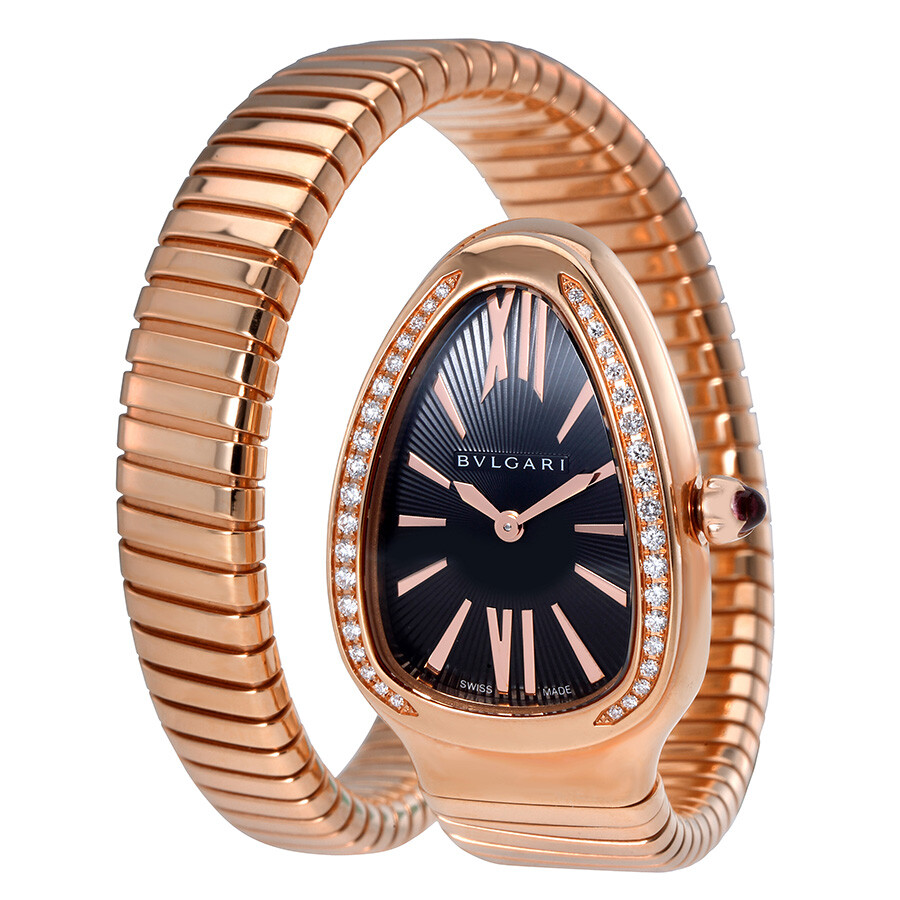 Bvlgari Serpenti Tubogas Black Opaline Dial 18k Pink Gold Quartz Ladies ...