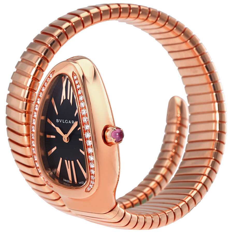 Bvlgari Serpenti Tubogas Black Opaline Dial 18k Pink Gold Quartz Ladies ...