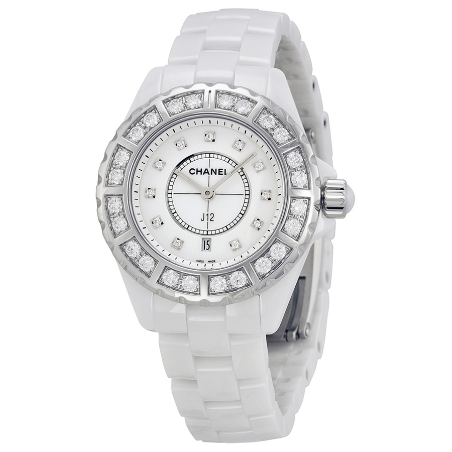 Chanel J12 Diamond Bezel White Ceramic Ladies Watch H2429 - J12 ...