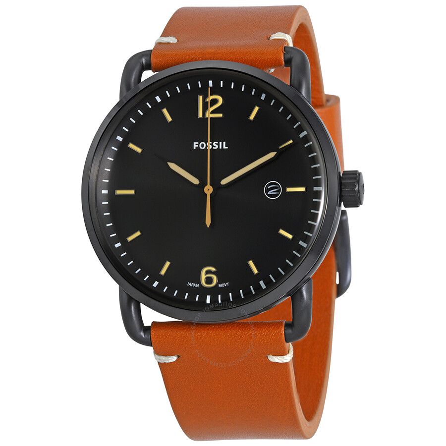 Fossil Commuter Black Dial Brown Leather Men's Watch FS5276 - Fossil ...