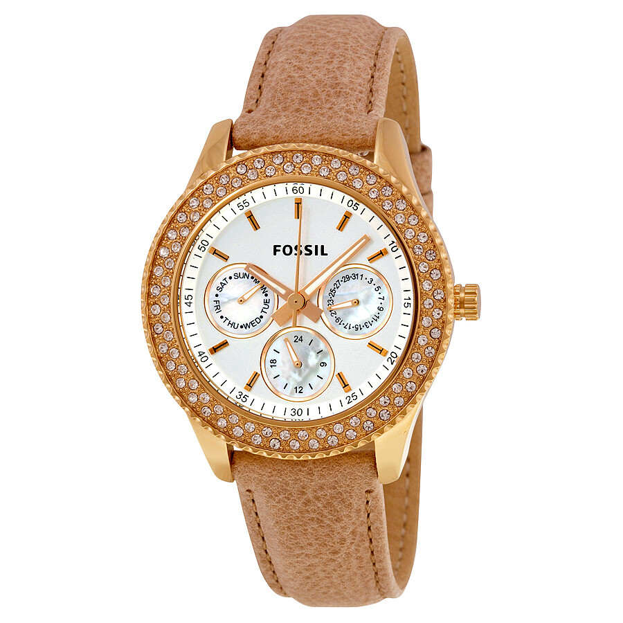 Fossil Stella GMT White Dial Rose Gold-tone Stainless Steel Ladies ...