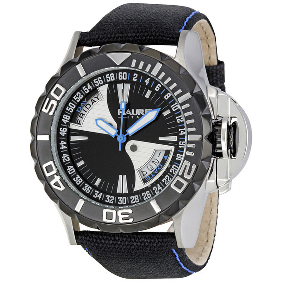 Haurex Italy Black Sea Canvas Strap Black PVD Bezel Sport Men's Watch ...