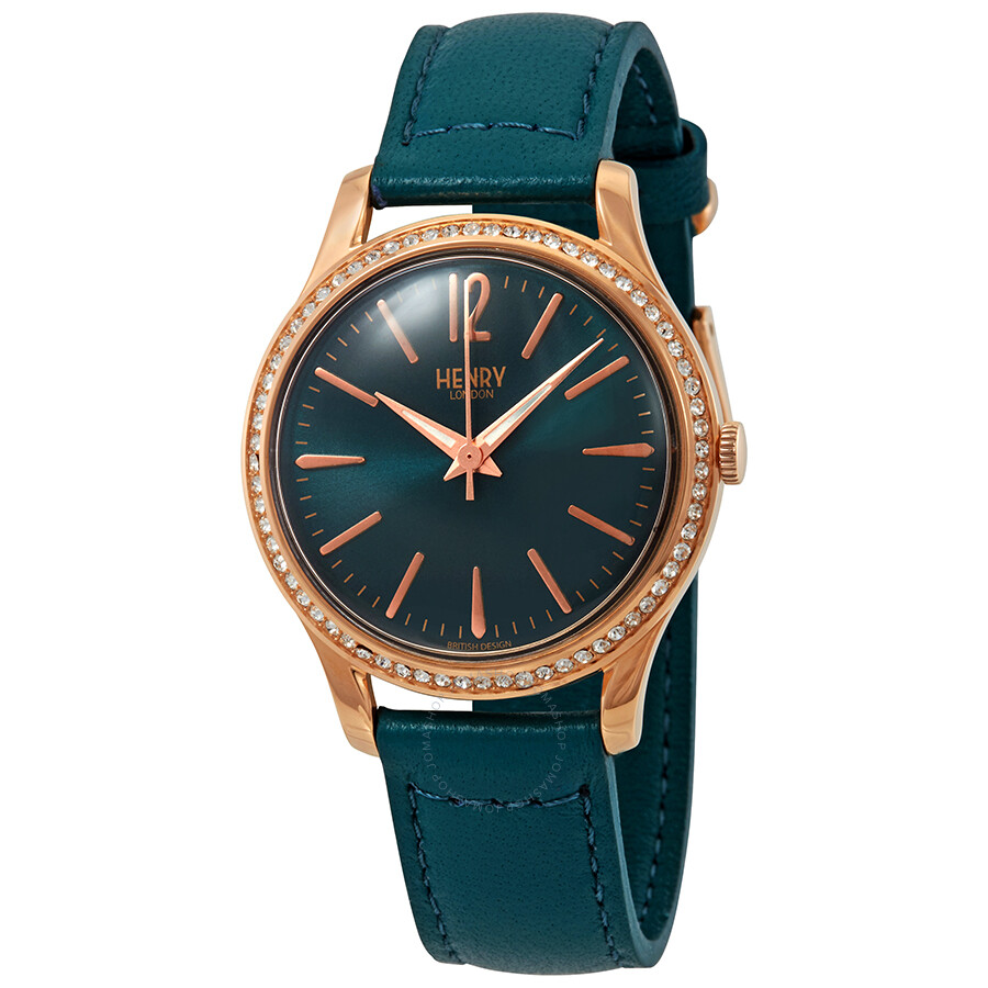Henry London Stratford Crystal Teal Blue Ladies Watch HL34-SS-0206 ...