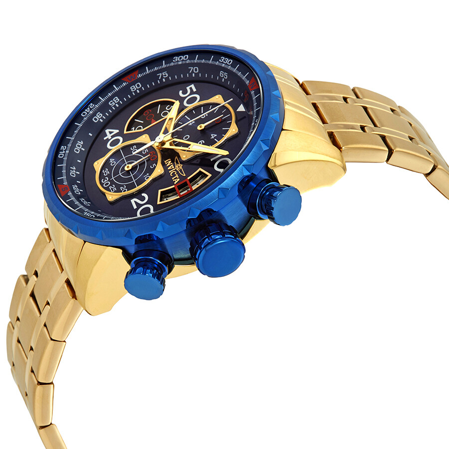 Invicta Aviator Chronograph Blue Dial 18kt Gold-plated Men's Watch ...