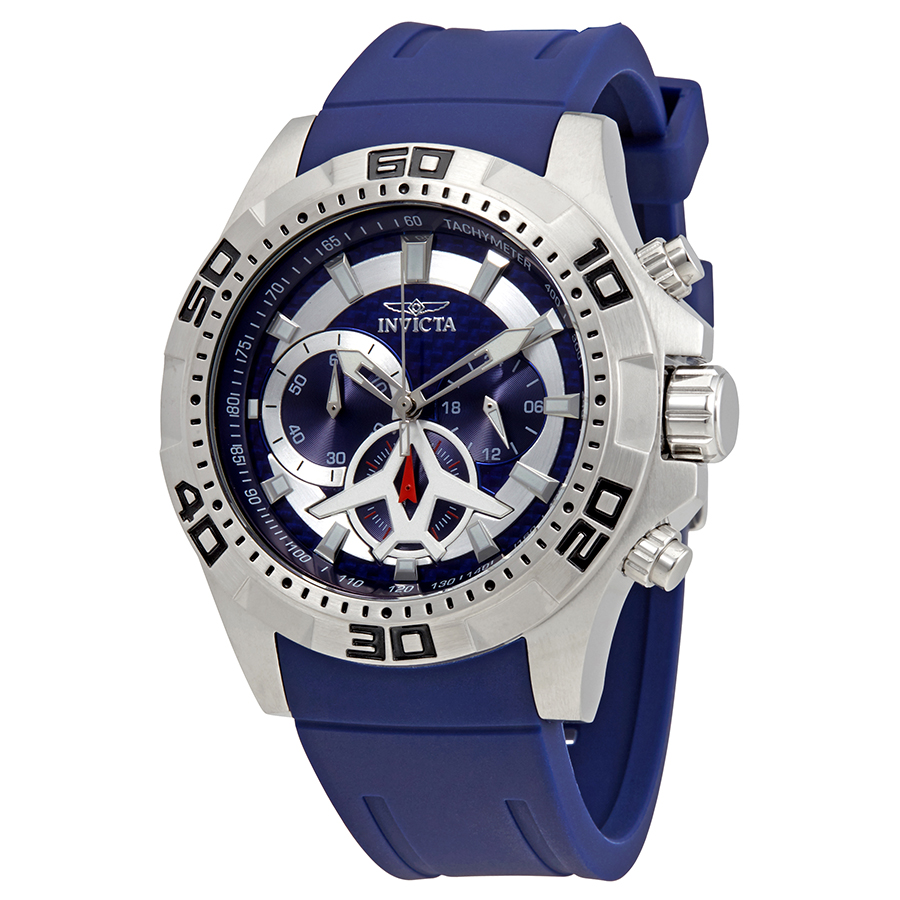Invicta Aviator Multi-Function Blue Carbon Fiber Dial Blue Polyurethane ...