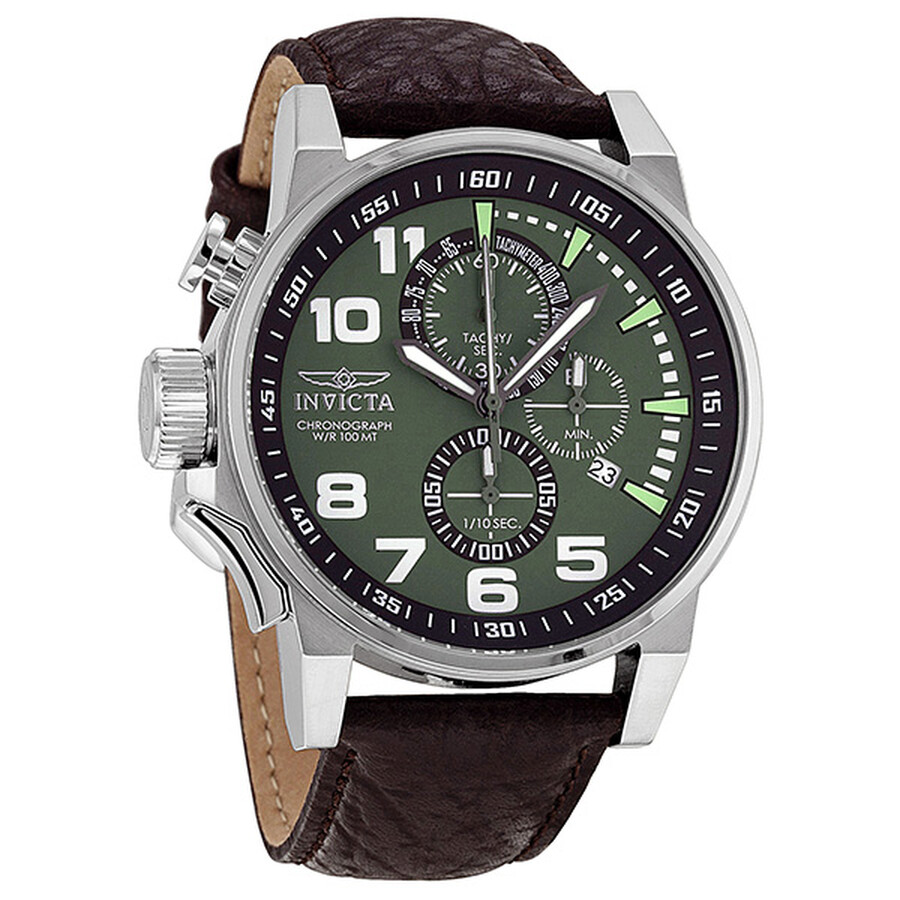 Invicta Force Lefty Crown Chronograph Olive Dial Stainless Steel Men's ...