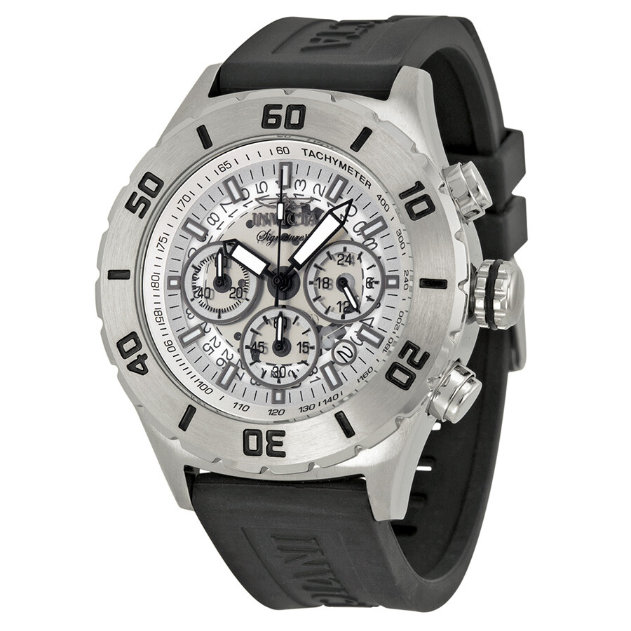 Invicta Signature II Chronograph Silver Dial Black Rubber Strap Men's ...