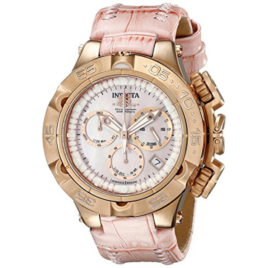 Invicta Subaqua Chronograph Pink Mother of Pearl Dial Pink Leather ...
