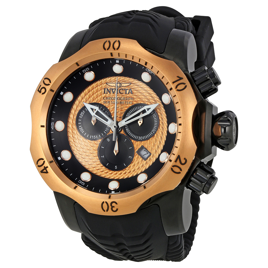 Invicta Venom Chronograph Rose Dial Men's Black Silicone Men's Watch ...