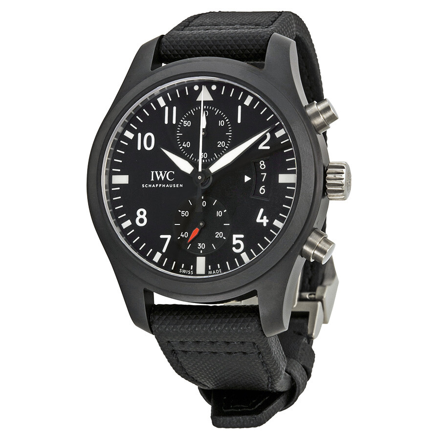 IWC Pilot Top Gun Chronograph Black Dial Black Fabric Men's Watch ...