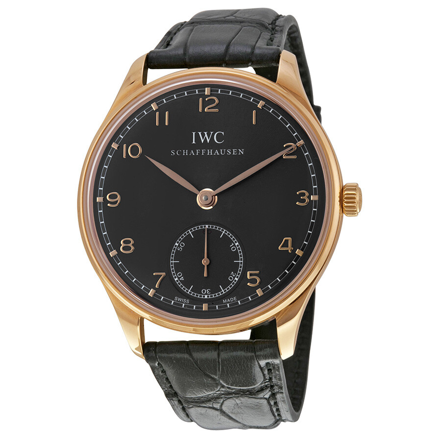 IWC Portuguese Ardoise Dial 18kt Rose Gold Black Leather Men's Watch ...