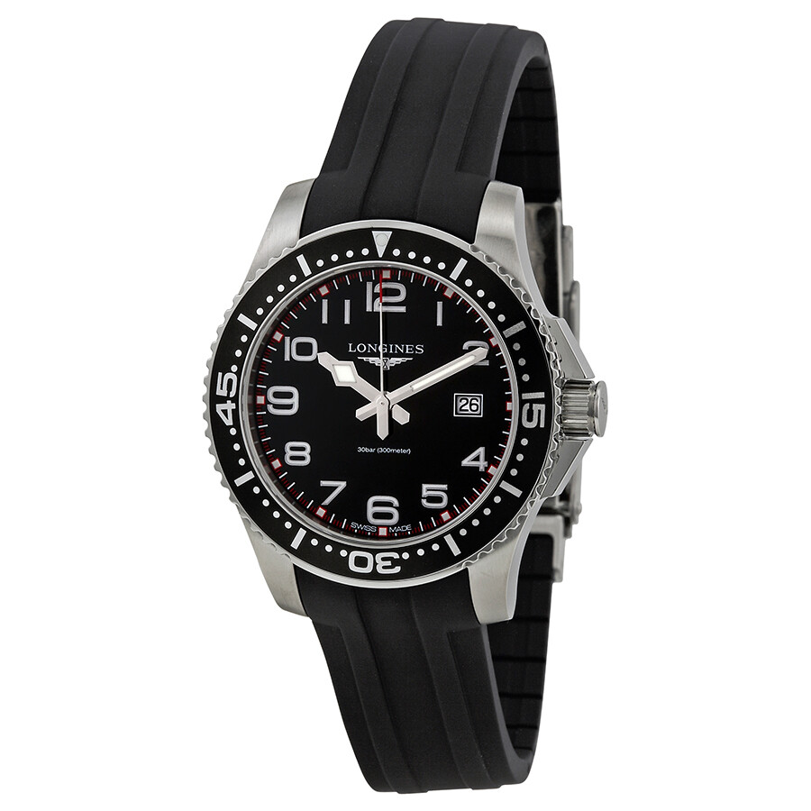 Longines HydroConquest Black Dial Black Rubber Strap Men's Watch L3.688 ...