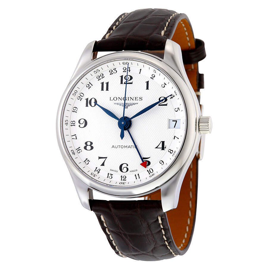 Longines Master Collection Automatic GMT Silver Dial Brown Leather Men ...