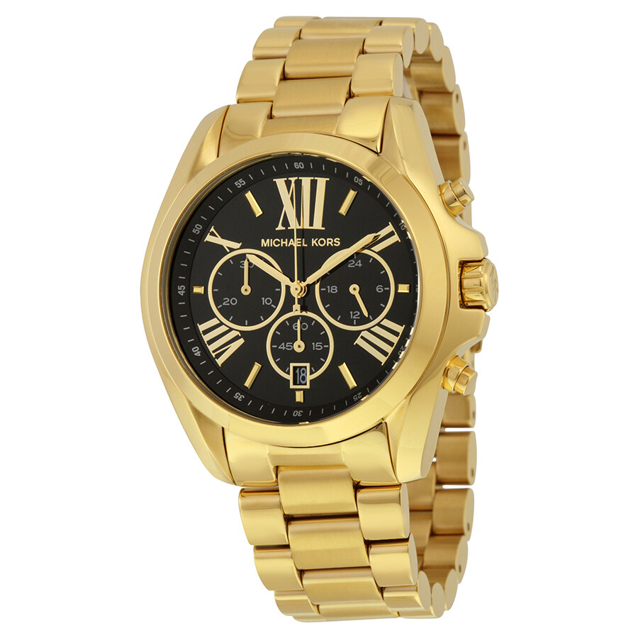 Michael Kors Mid-Size Bradshaw Chronograph Black Dial Gold-tone Ladies ...