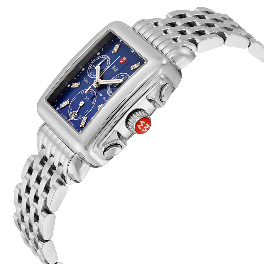 Michele Deco Chronograph Blue Mother of Pearl with .05 ct. Diamond Dial ...