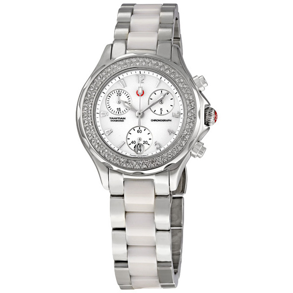 Michele Tahitian Ceramic Stainless Steel White Diamond Ladies Watch ...