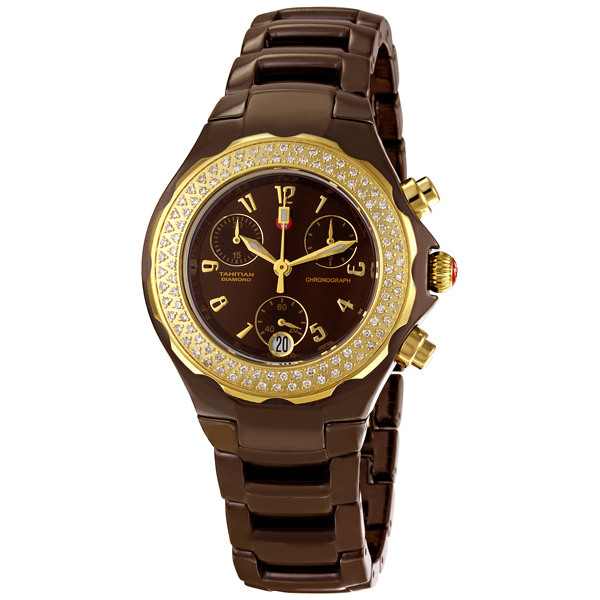 Michele Tahitian Chocolate Ceramic Diamond Gold Ladies Watch ...
