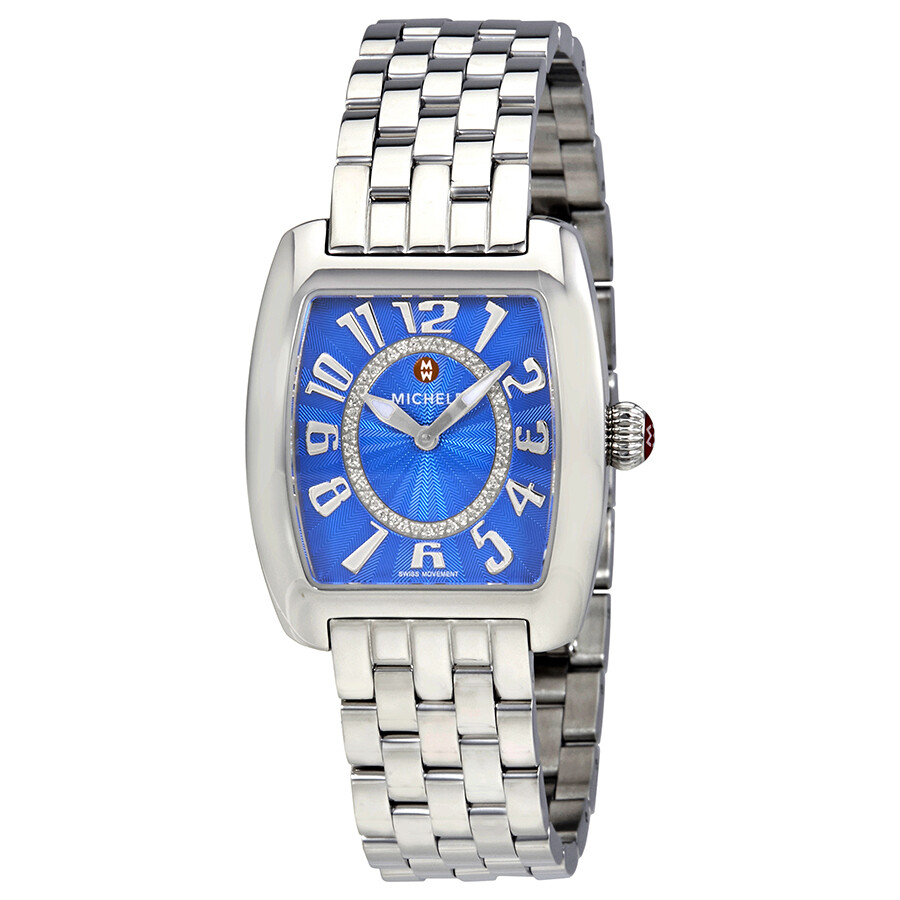 Michele Urban Mini Blue Guilloche Dial Diamond Ladies Watch ...