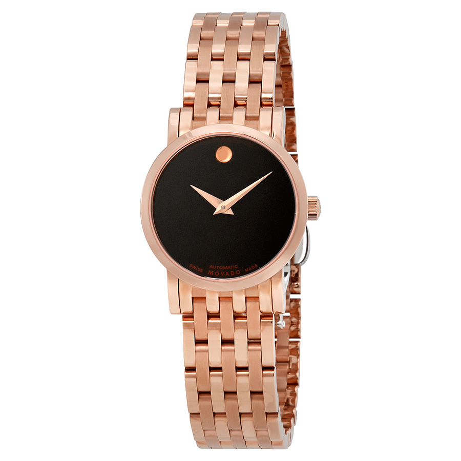 Movado Red Label Black Dial Ladies Rose Gold Tone Watch 0607064 ...