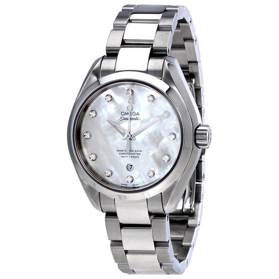 Omega Seamaster Aqua Terra White Mother of Pearl Diamond Dial Ladies ...