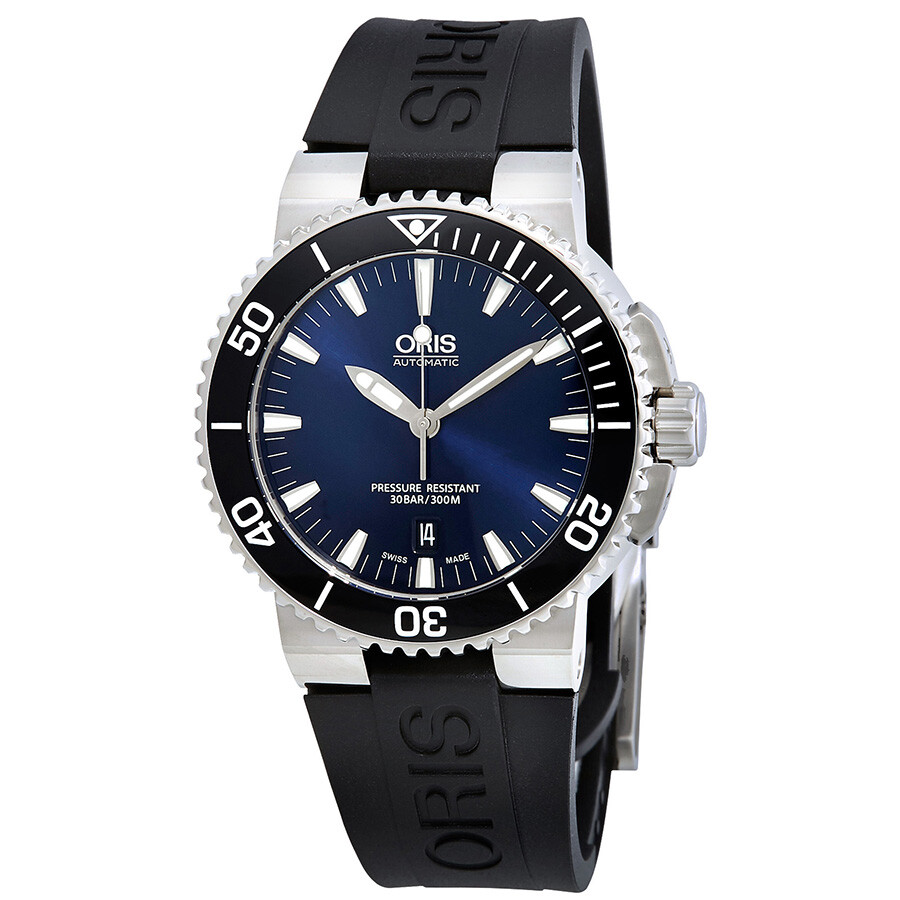 Oris Aquis Date Dark Blue Dial Black Rubber Men's Watch 733-7653-4135RS ...