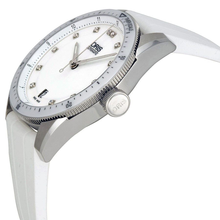 Oris Artix GTDate Diamonds White Dial White Rubber Ladies Watch 733 ...