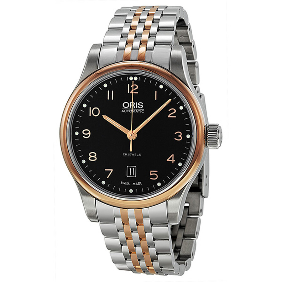 Oris Classic Date Automatic Black Dial Rose Gold and Steel Men's Watch ...