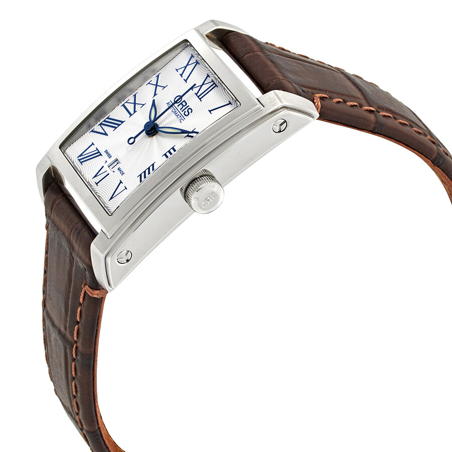 Oris Rectangular Date Silver Dial Brown Leather Ladies Watch 561-7656 ...