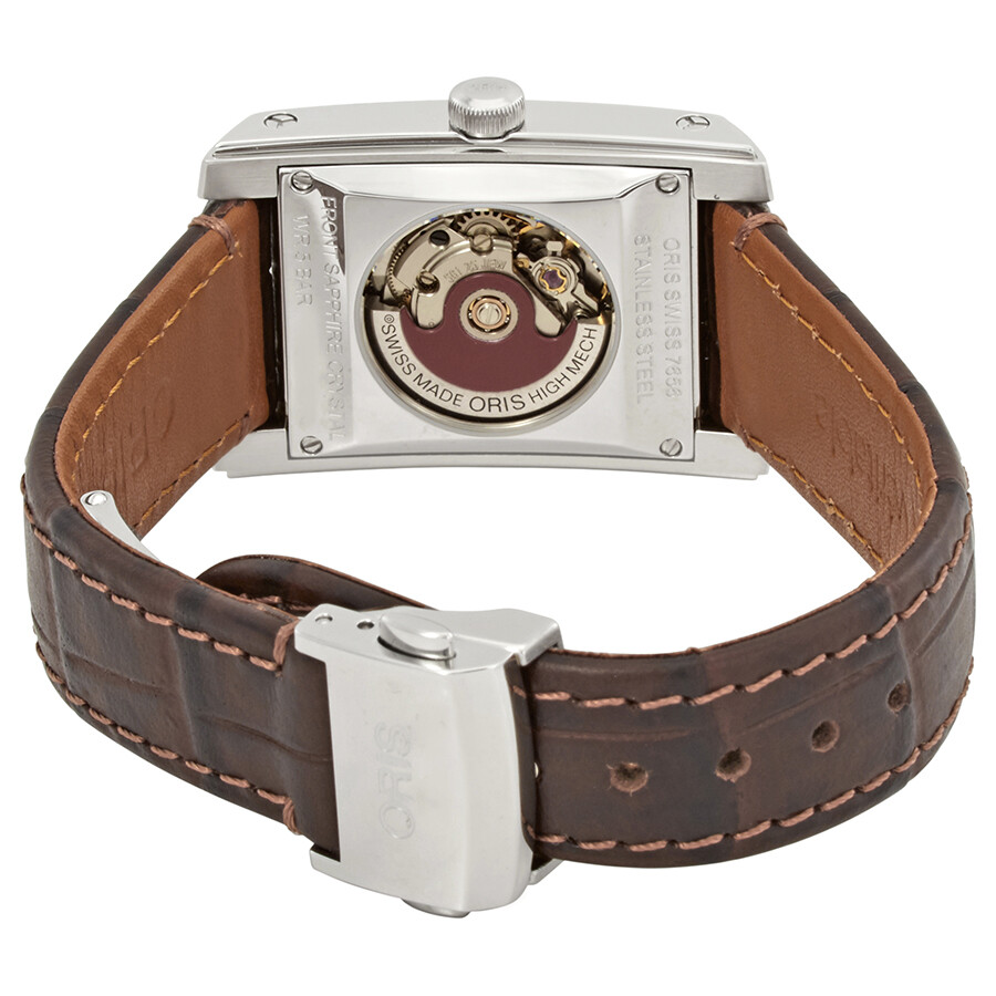 Oris Rectangular Date Silver Dial Brown Leather Ladies Watch 561-7656 ...