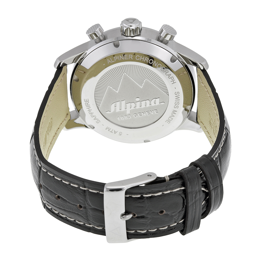 Pre-owned Alpina Alpiner Chronograph Automatic Black Dial Black Leather ...