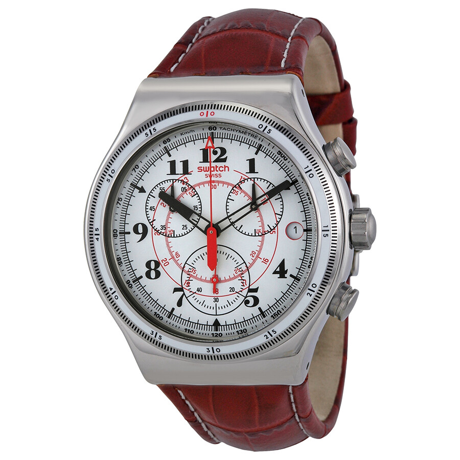 Swatch Back To The Roots Chronograph White Dial Brown Leather Men's ...