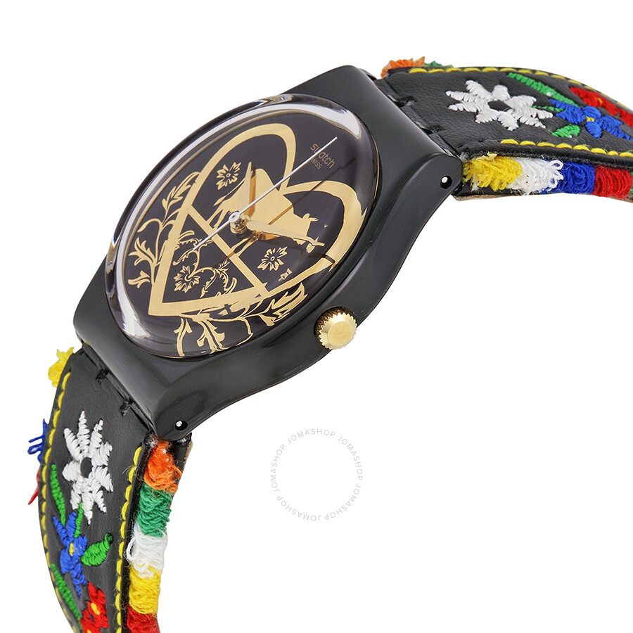 Swatch Die Glocke Black Dial Black Leather Ladies Watch GB285 ...