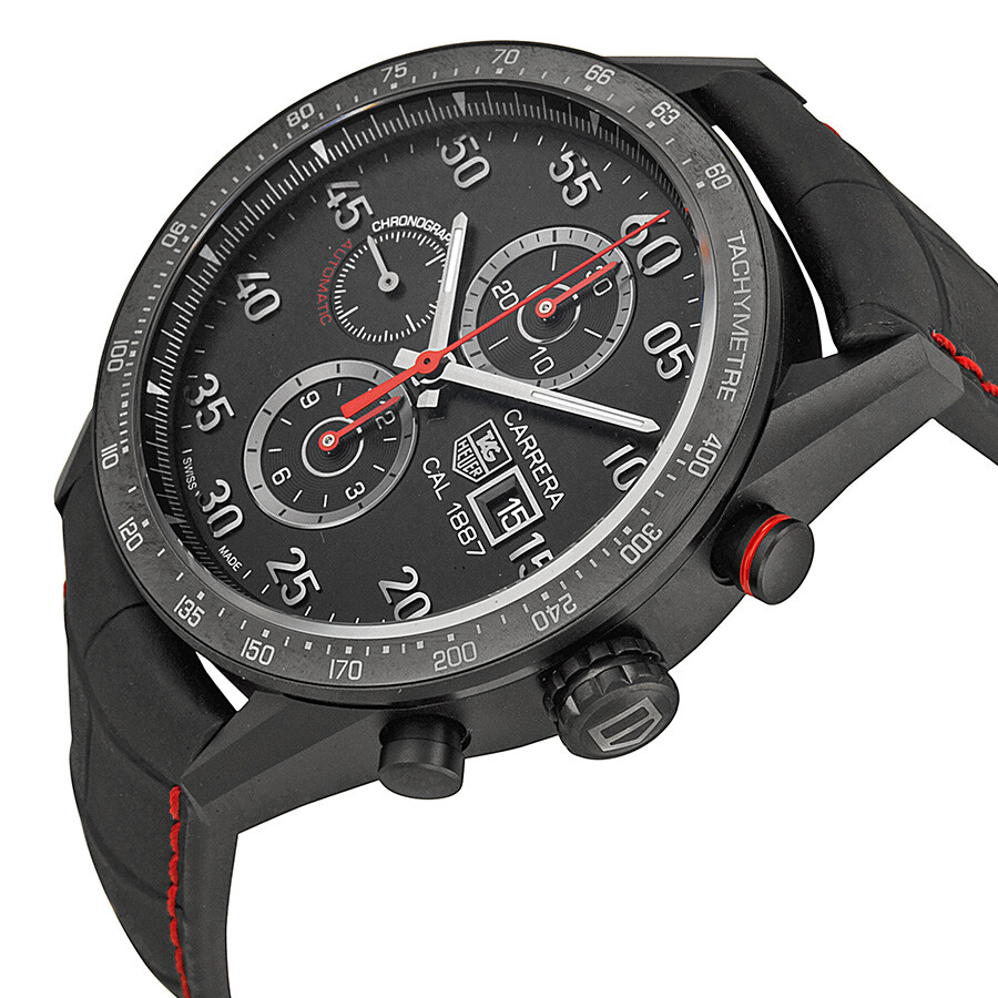 Tag Heuer Carrera 1887 Chronograph Automatic Black Dial Black Leather ...
