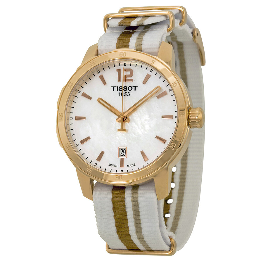 Tissot Quickster Mother of Pearl Dial Striped Nylon Men's Watch ...